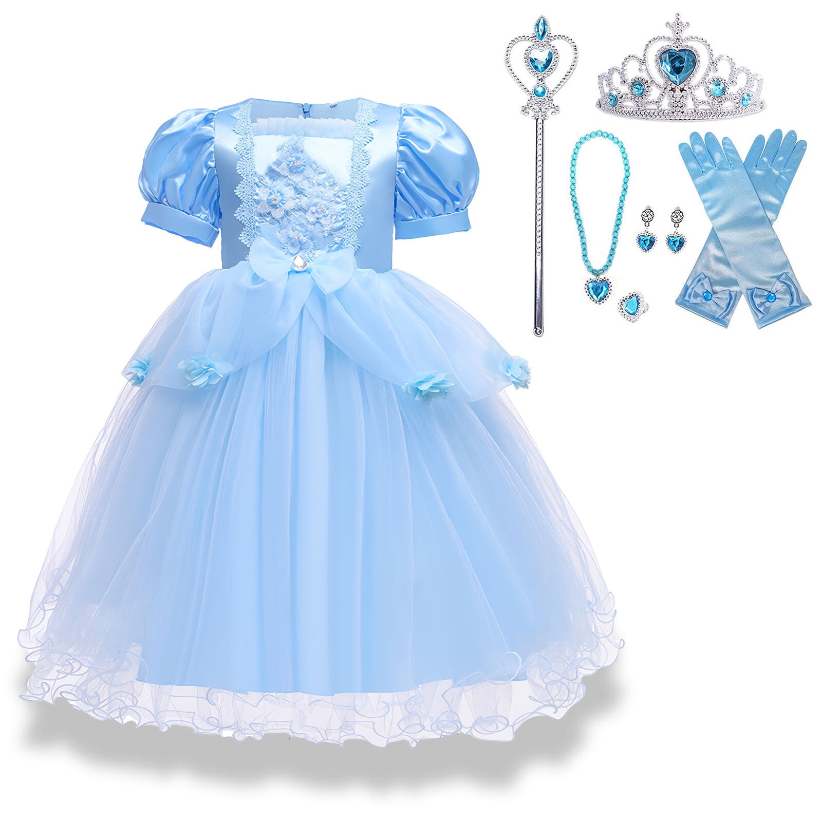 Girls Cinderella Dress with Accessories Halloween Christmas Princess ...