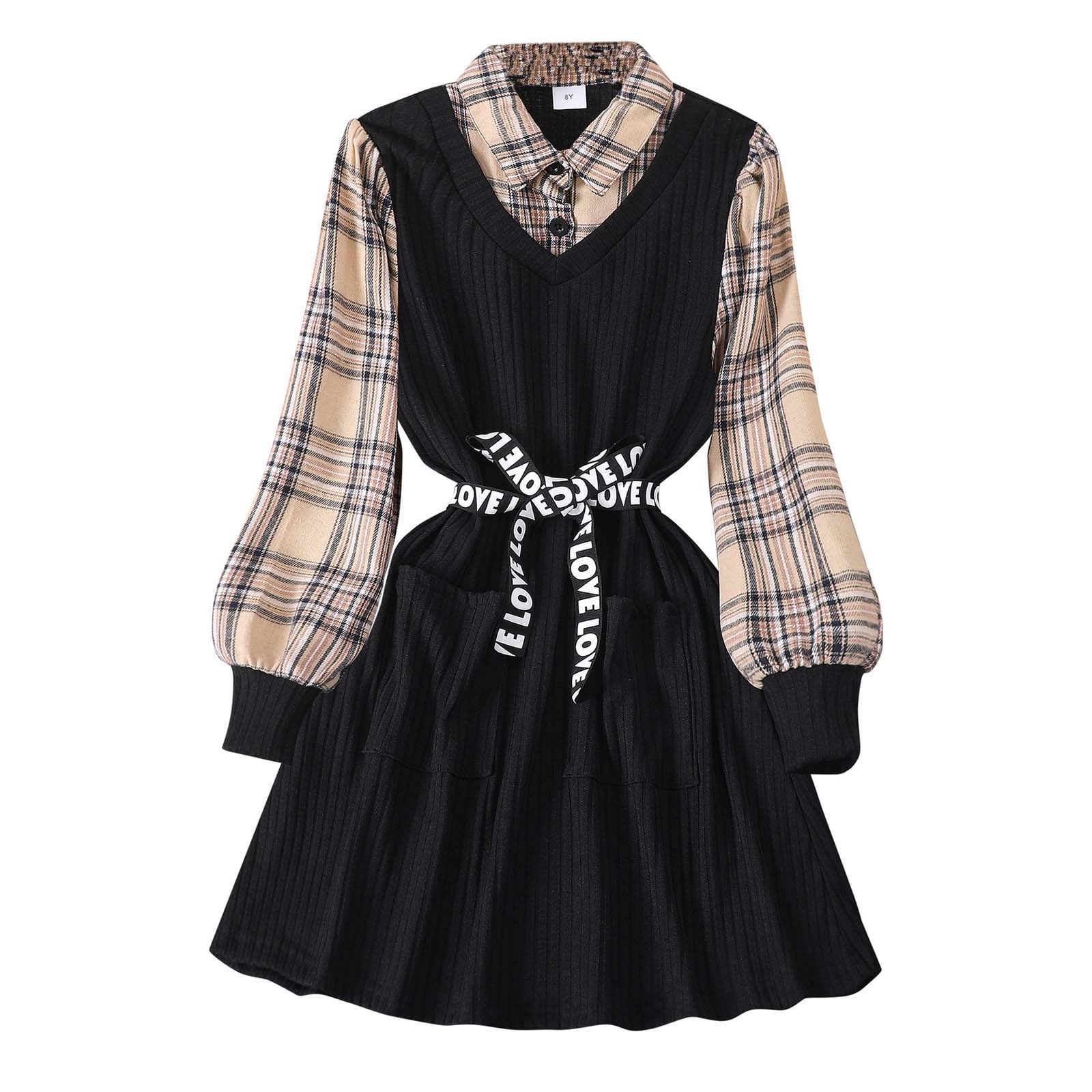 Girls Clothes Clearance, Big Girls Plaid Sweater Dress with Letters ...