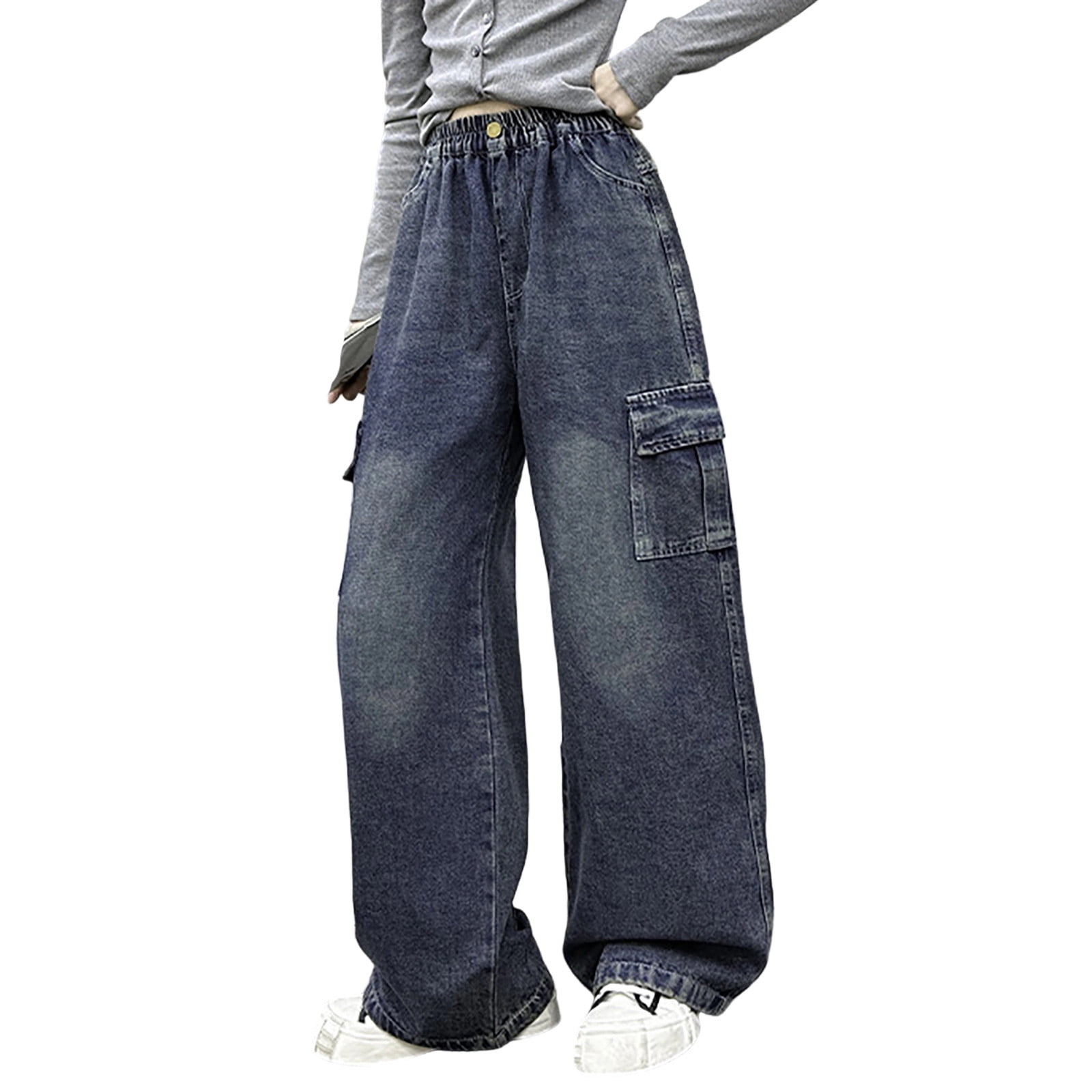Girls Clothes Girls Baggy Jeans Wide Leg Elastic Waist Cargo Pants ...