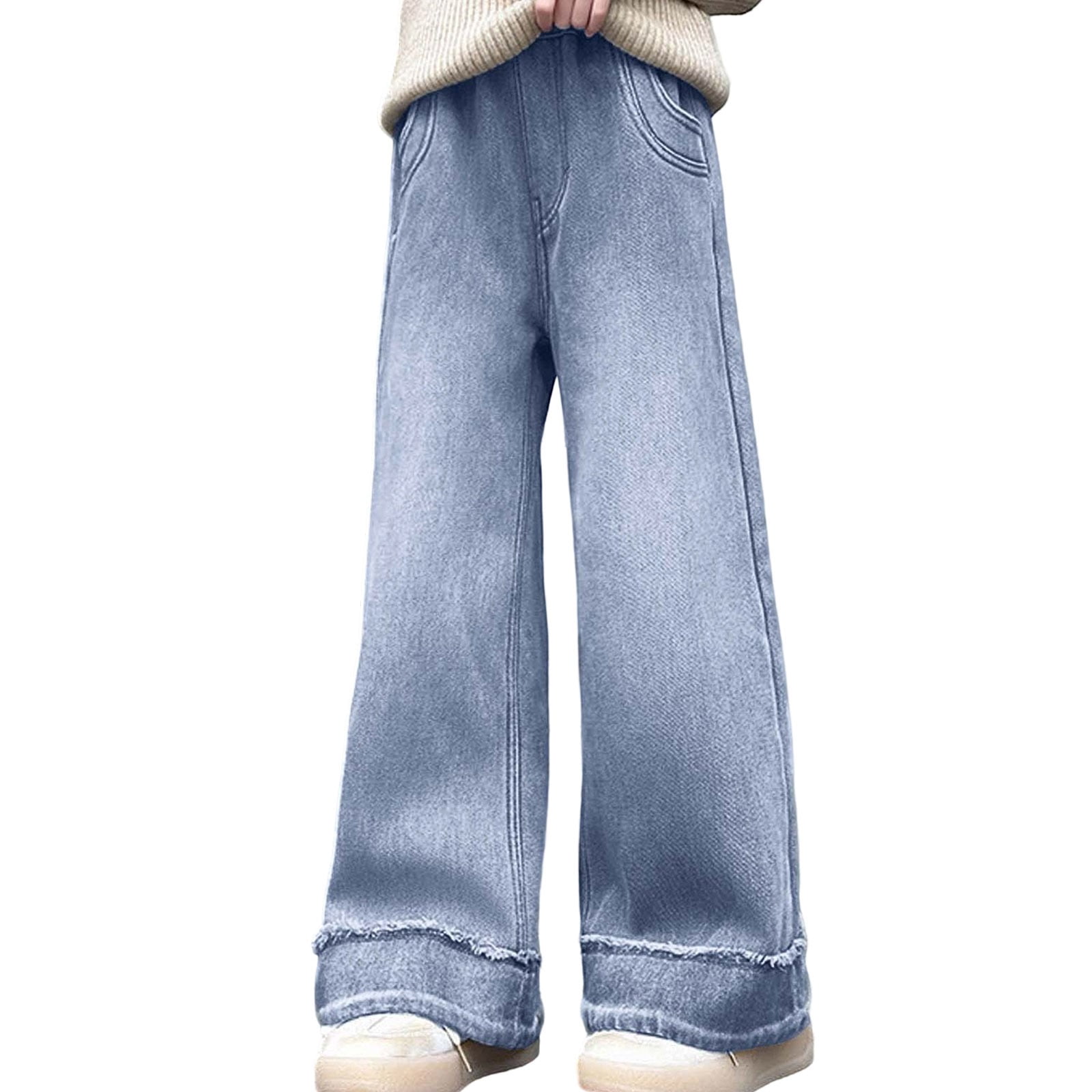 Girls Clothes Girls Lined Jeans Winter Thickened Casual Trousers Loose ...