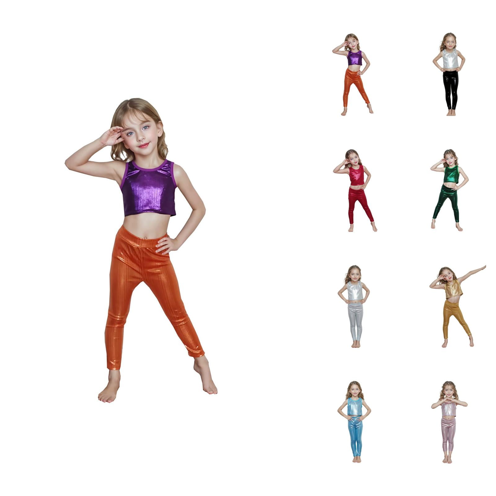 Girls Clothes Girls Glitter Leggings Metallic Stripe Performance Dance ...