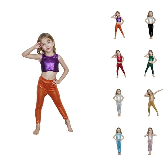 Girls Clothes Girls Glitter Leggings Metallic Stripe Performance Dance ...