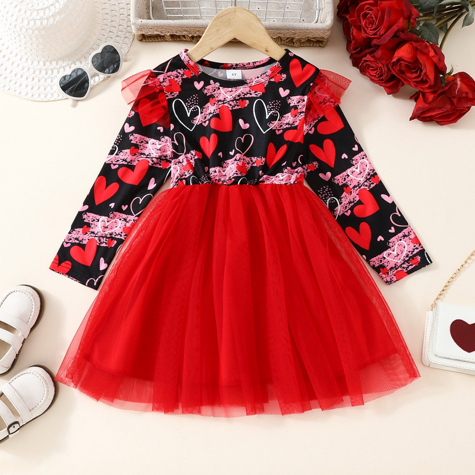 Girls Clothes Lover Themed Letter Print Girls Tulle Dress Baby Girl ...