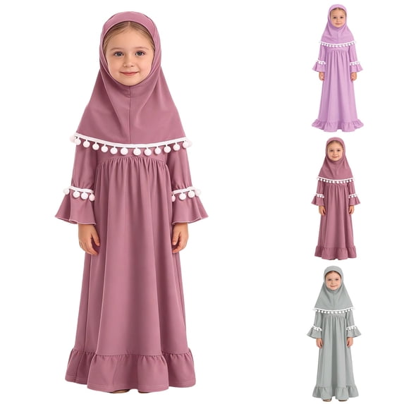 Girls Clothes Muslim Prayer Abaya Dress with Hijab Worship Outfit Set ...