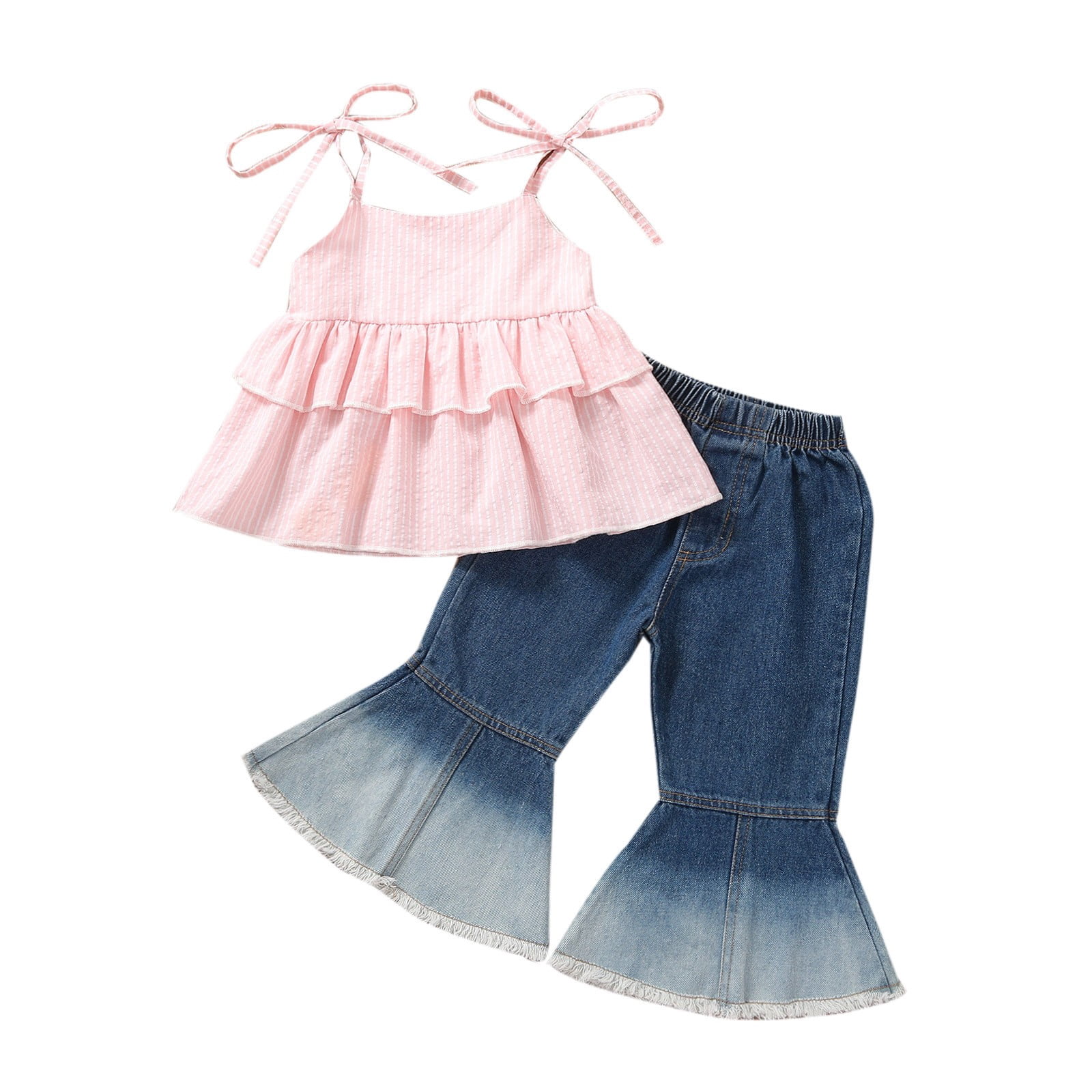 Girls Clothes Striped Suspenders Denim Flared Pants 2 Piece Girls ...