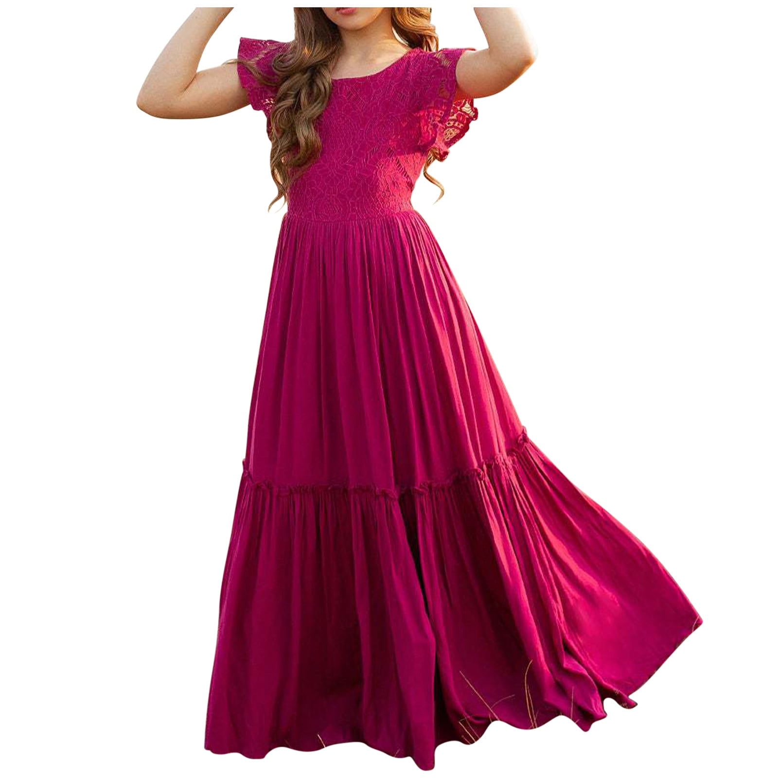 Girls' Clothing Clearance Girls Dress Ruffles Maxi Boho Dress Lace Fly ...