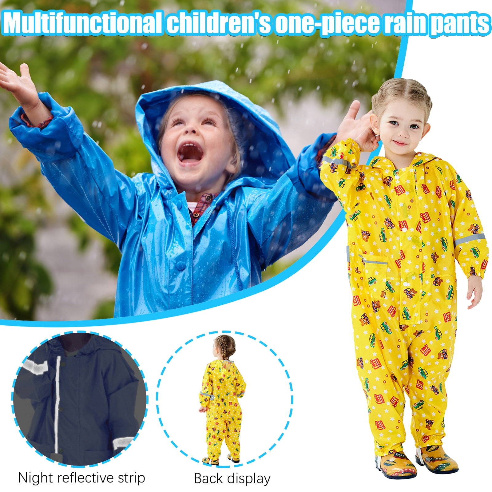 Girls' Clothing Clearance Kids Toddler Rain Suit for Boys Girls Yellow One Piece Hoodie Zipper ...