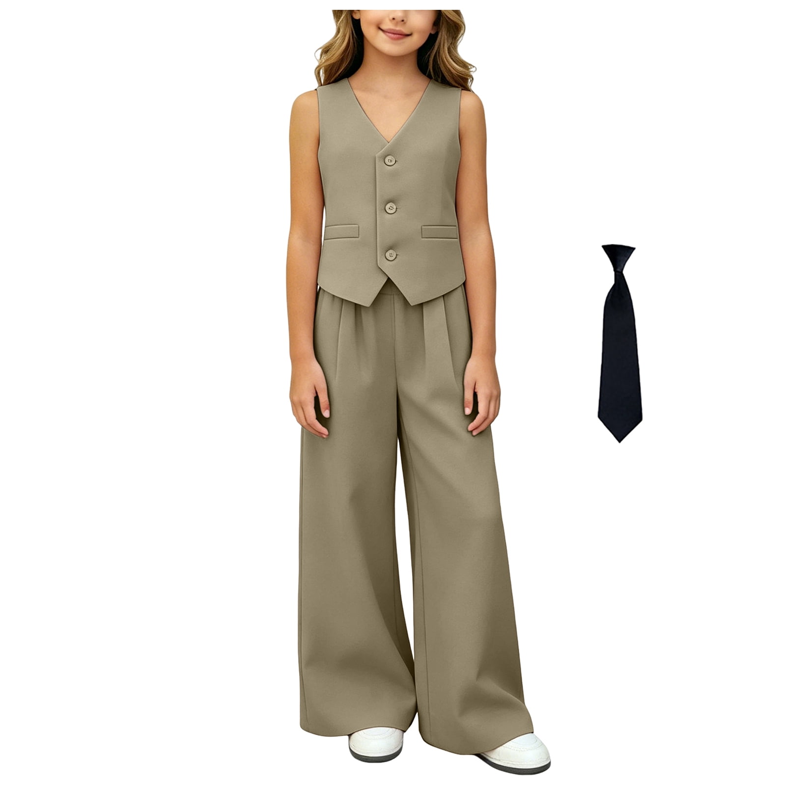 Girls’ Clothing Sets Sleeveless Vest Top Wide Leg Pants Suit Set 3 6 12 ...