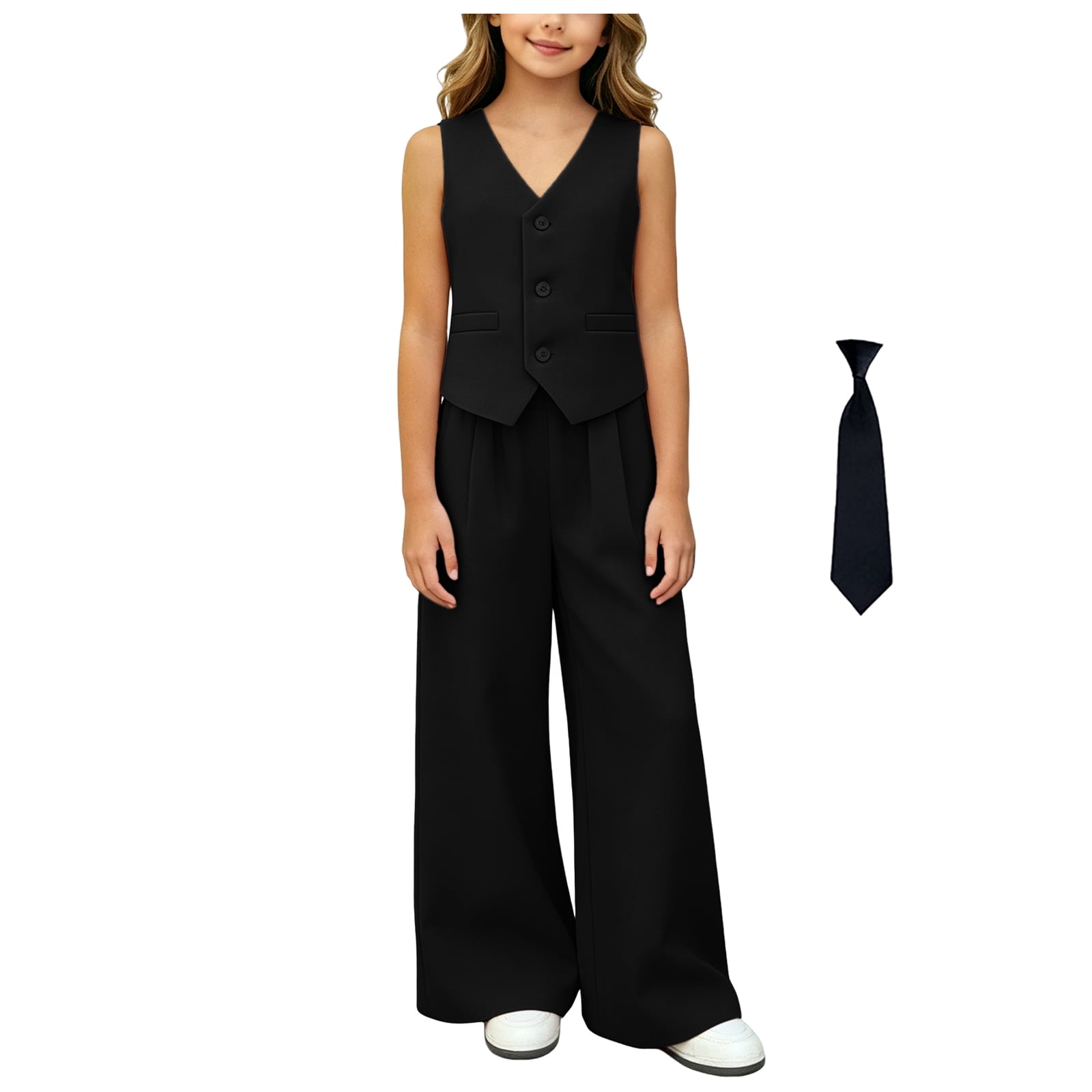 Girls’ Clothing Sets Sleeveless Vest Top Wide Leg Pants Suit Set 3 6 12 ...