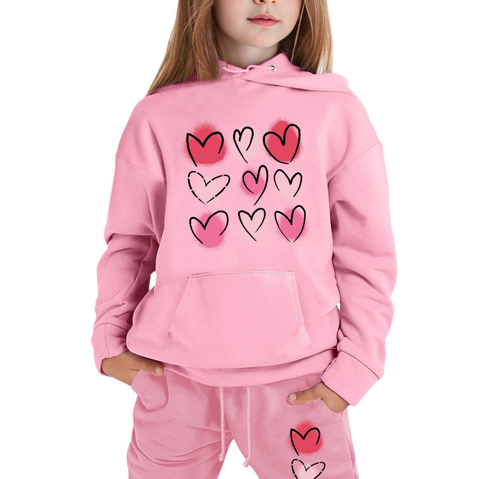Girls' Clothing Sets Valentine's Day Heart Printed Long Sleeve ...