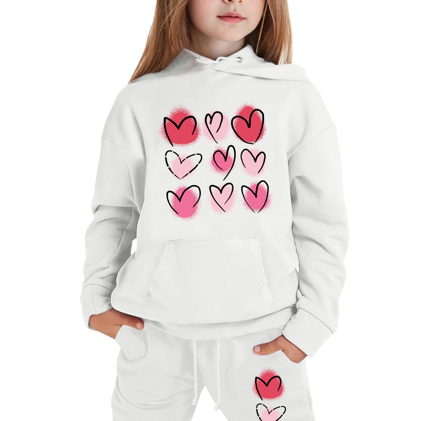 Girls' Clothing Sets Valentine's Day Heart Printed Long Sleeve ...