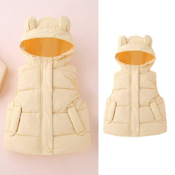 Girls Coat & Jacket Toddler Kids Baby Winter Warm Lightweight Bear Ears Hooded Sleeveless Padded ...