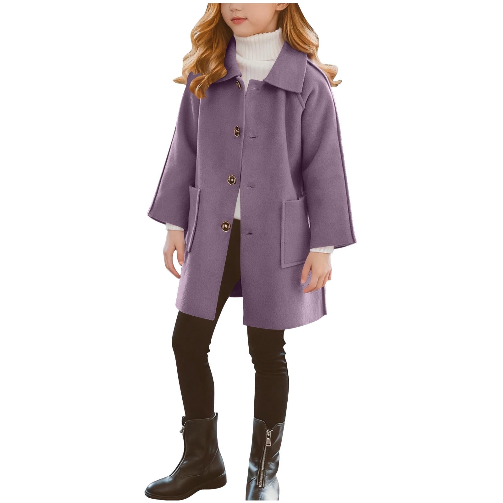 Girls Coat Notched Collar Wool Blend Long Trench Coat Winter Warm ...