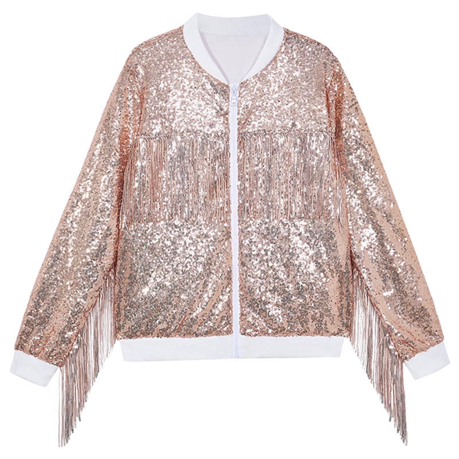 Girls Coats And Jackets Sequin Long Sleeve Zip Up Shiny Personality ...
