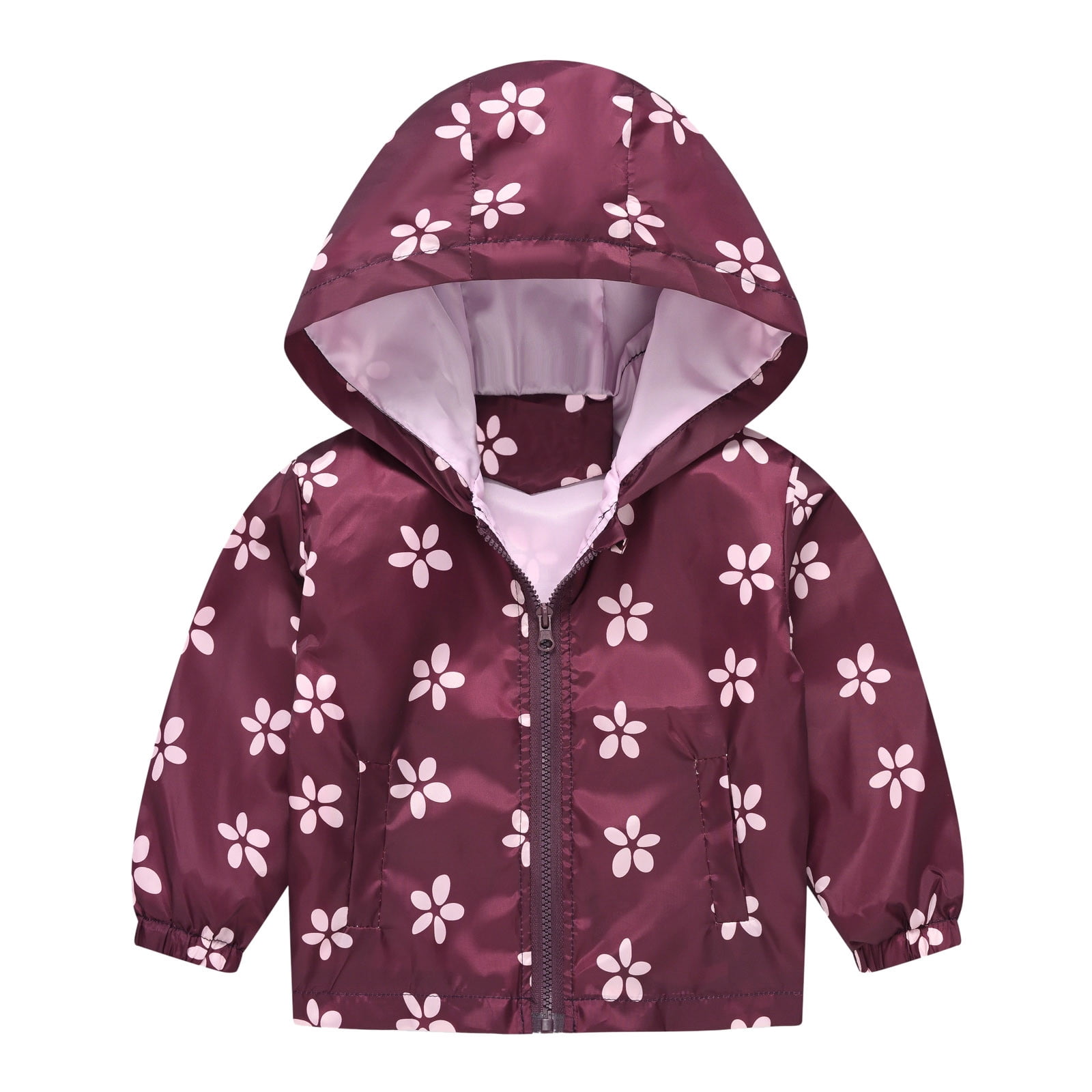 Girls Coats & Jackets Toddler Cartoon Prints Casual Light Hooded Windproof Zipper Brick Red ...