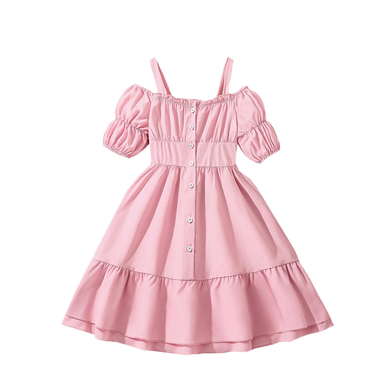 Girls Cold Shoulder Summer Dress Puff Sleeve Holiday Midi Flowy Dresses ...