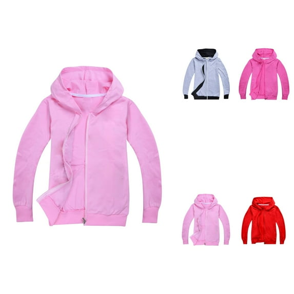 Girls Color Block Hooded Zipper Coat Top, Long Sleeve Casual Outerwear ...