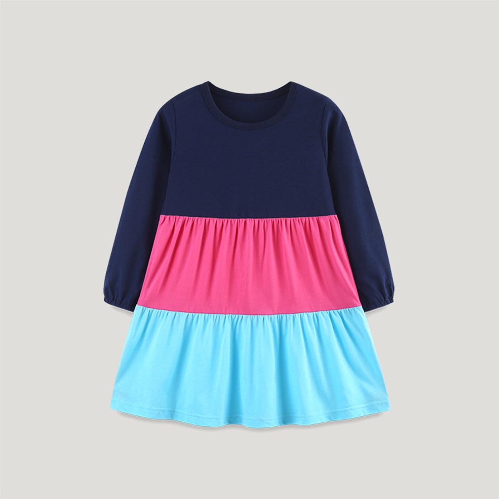 Girls' Color Block Long Sleeve Casual Dress | Comfortable Round Neck ...