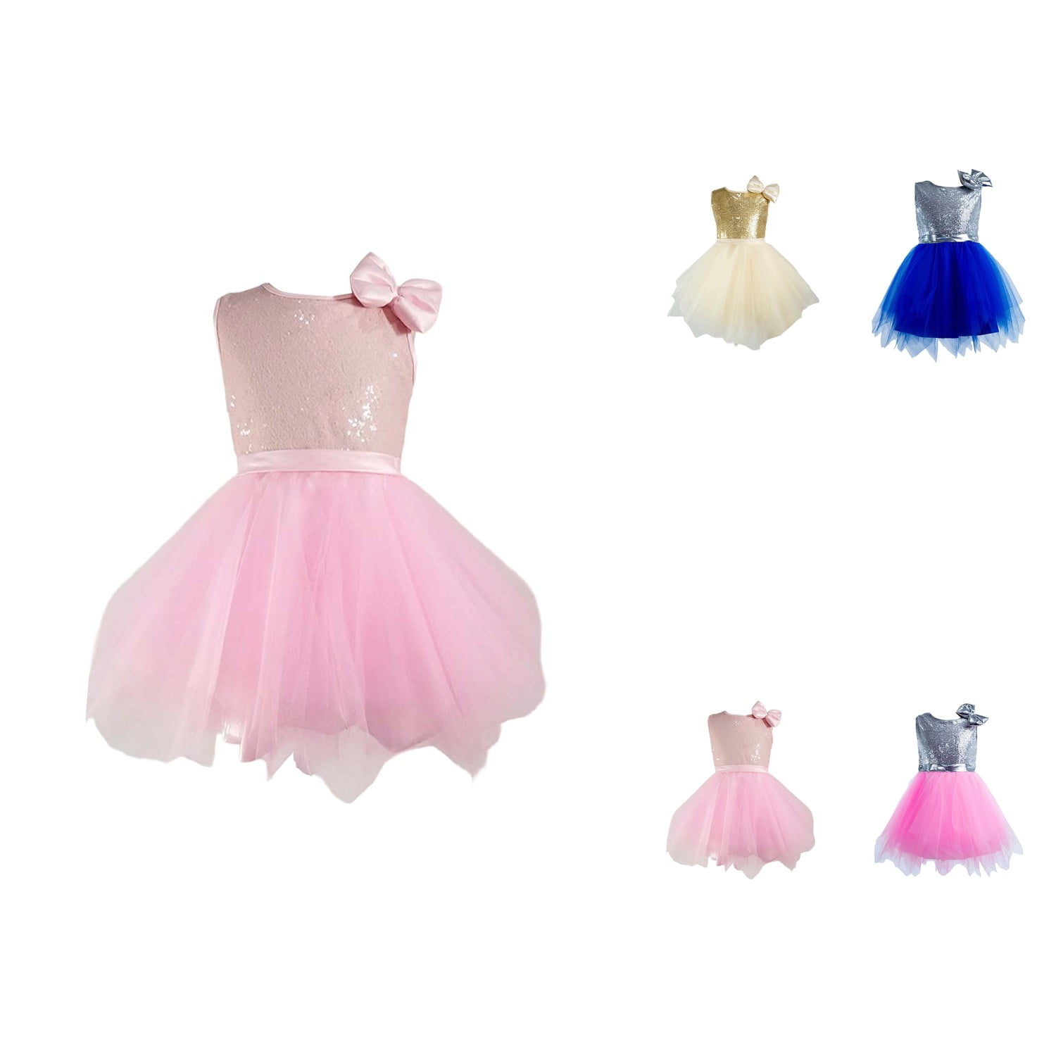 Girls' Color Sleeveless Sparkly Sequin Tutu Dress, Cute Round Neck Kids ...