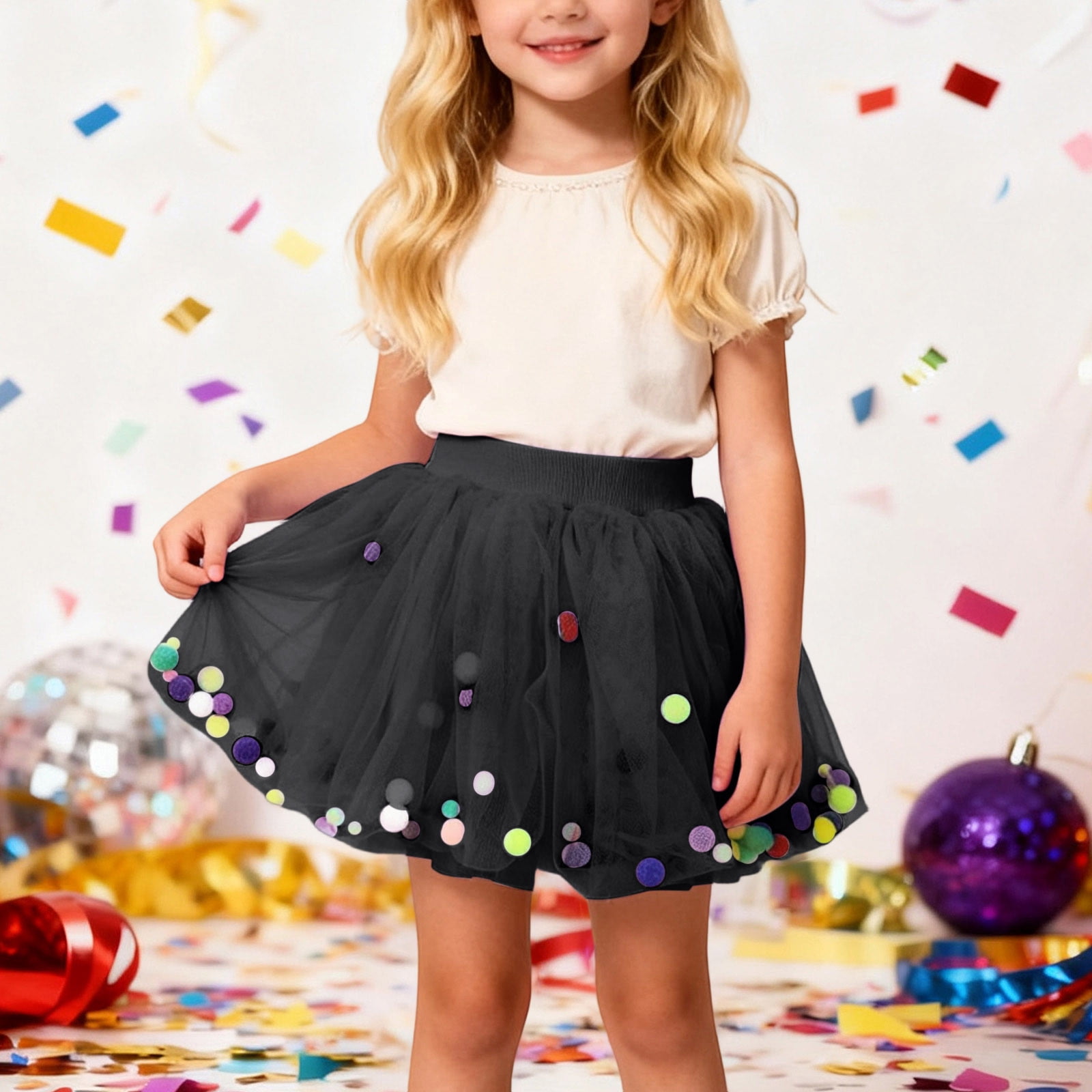 Girls' Colorful Pom-Poms Mesh Tutu Skirt - Carnival Dance Party ...