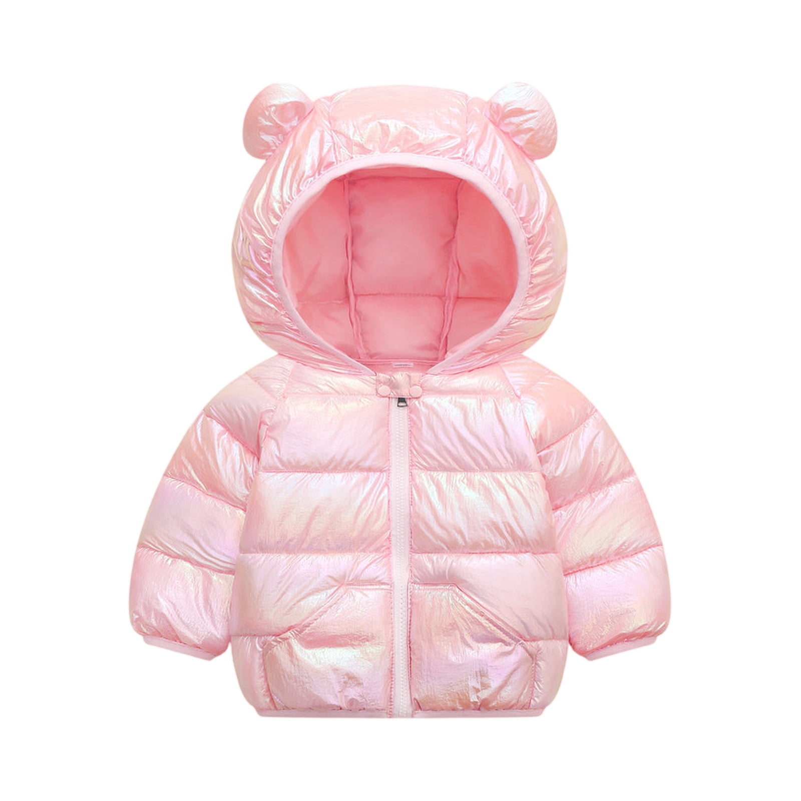 Girls Colorful Puffer Jacket, Iridescent/Holographic Short Winter Coat ...