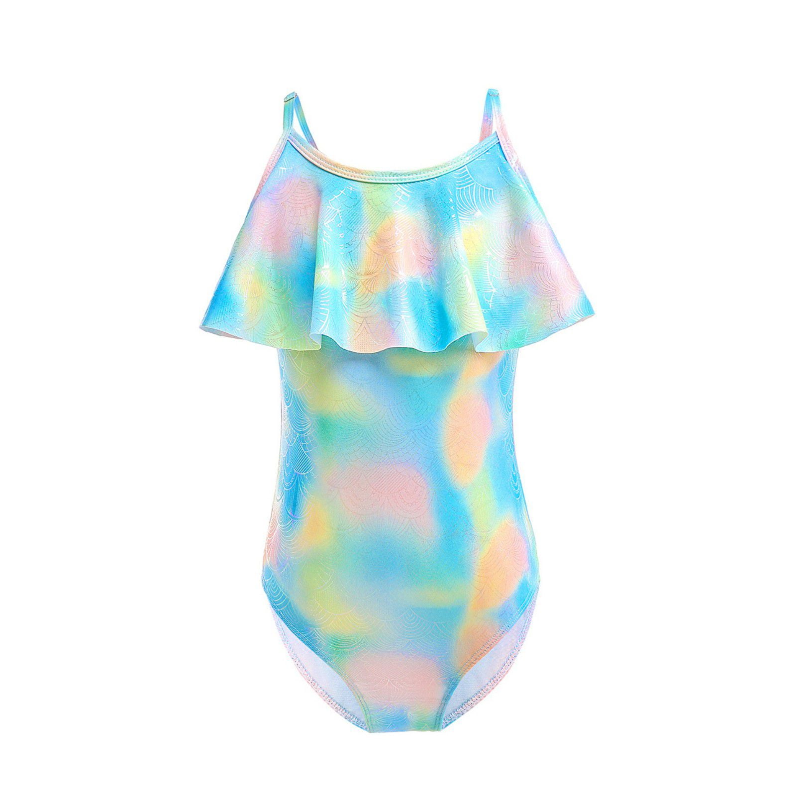 Girls Colorful Ruffle Halter One Piece Beachwear Colorful Tie Dye Print ...