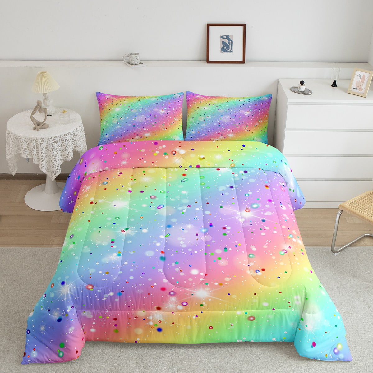 Comforter Set King Rainbow Bedding Set,Watercolor Galaxy Quilt Gradient ...