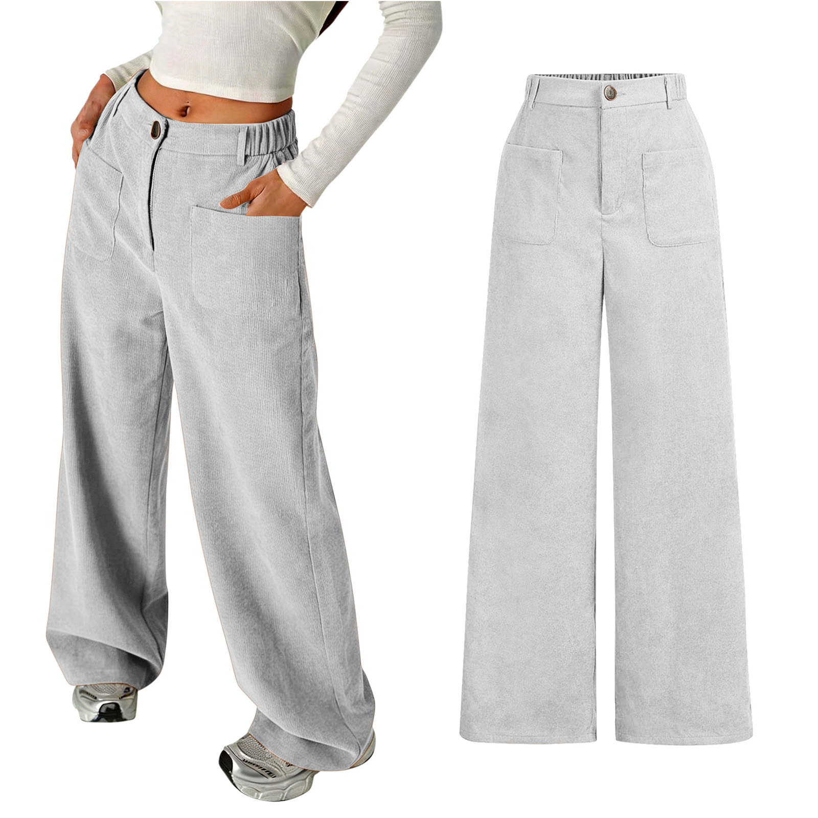 Girls Corduroy Pants Wide Leg Design Button Front Zipper Vintage Pants ...