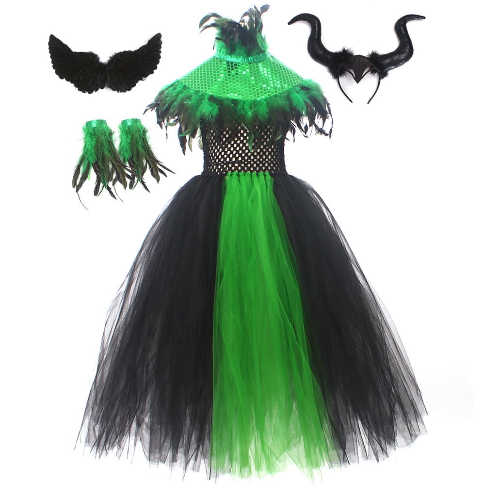 Girls Costume Dress Sequin Feather Collar Deluxe Halloween Gown Kids ...