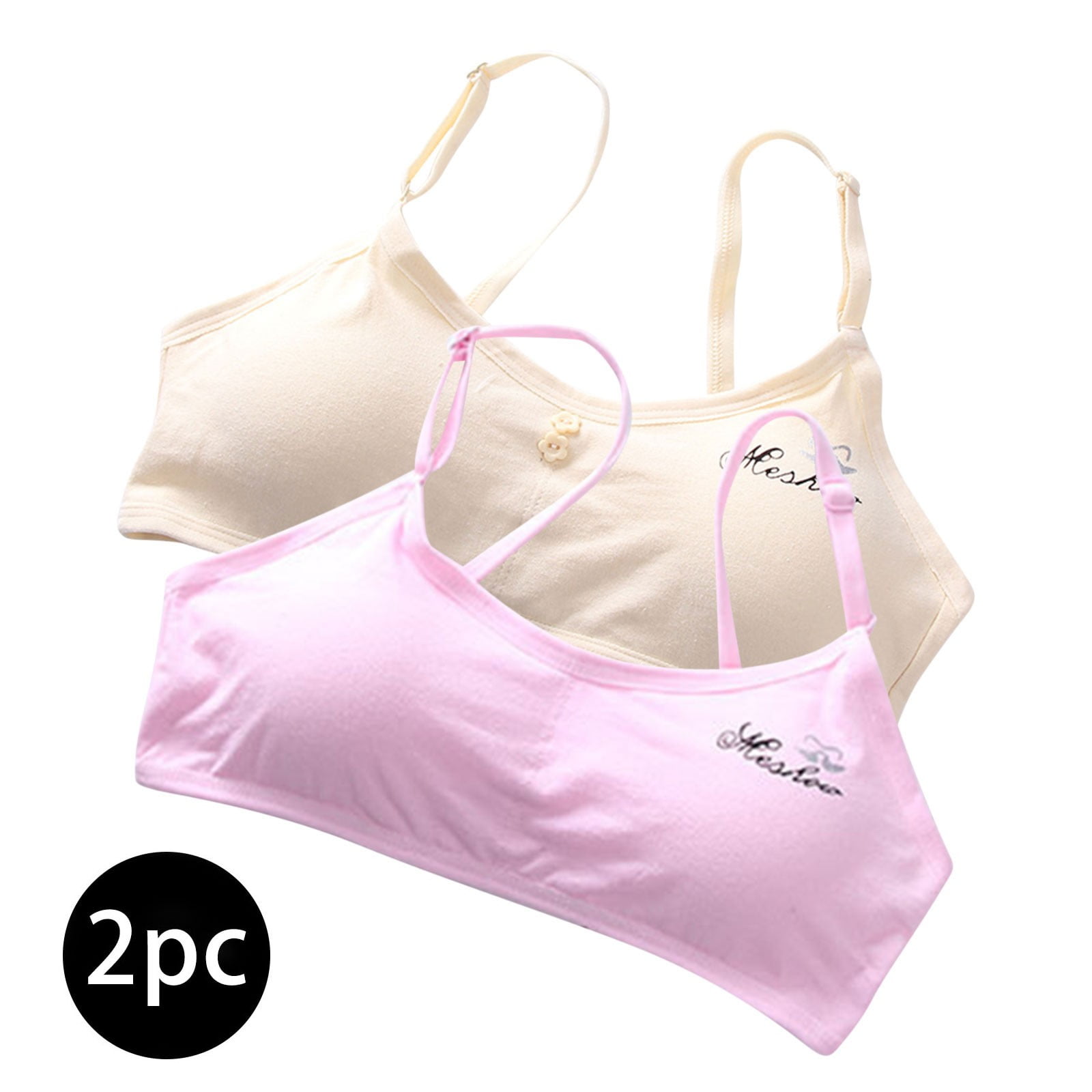 Girls' Cotton Blend Training Bra Set | 2-Pack Comfortable Underwear for ...