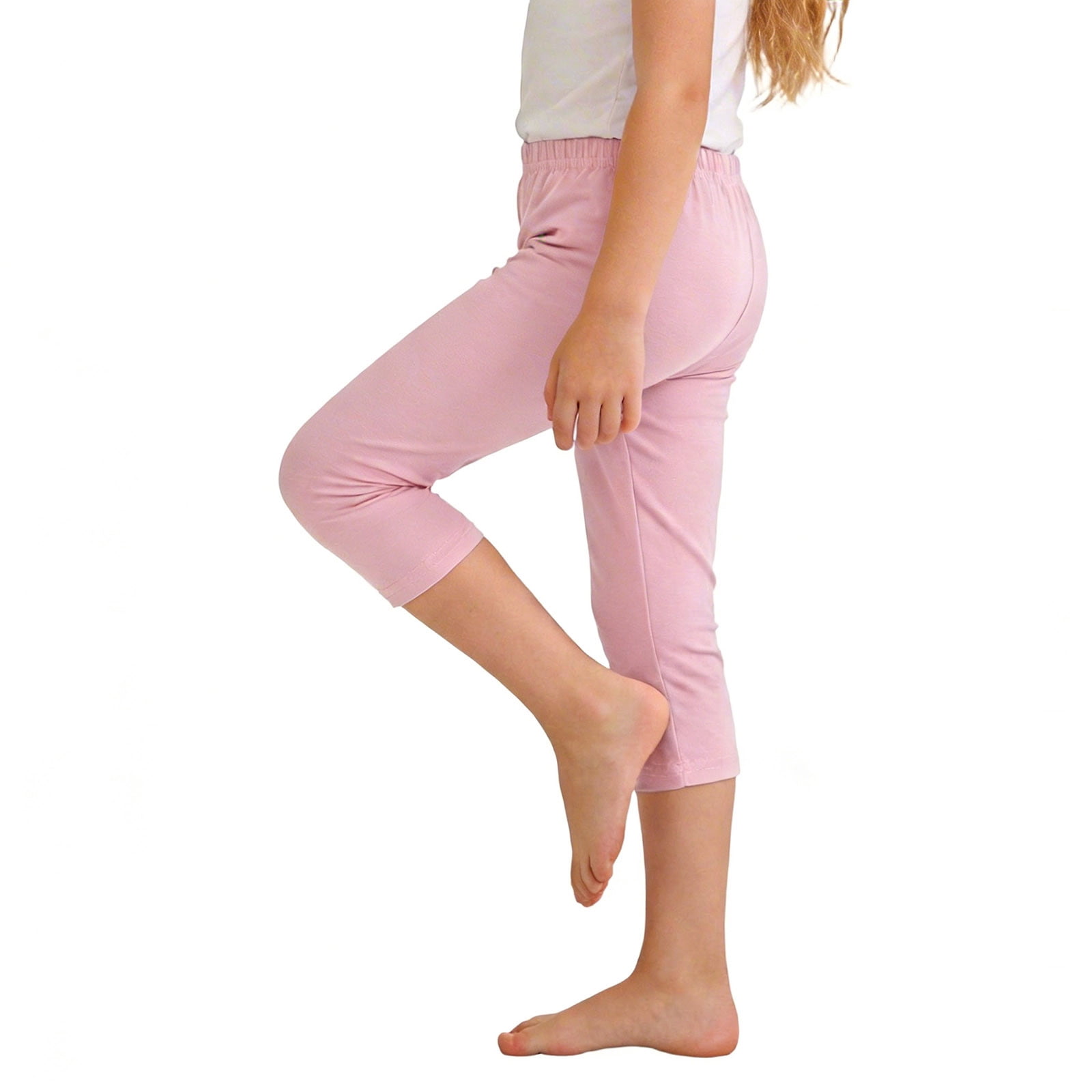 Girls Cotton Capris Leggings 3/4 Lenght Basic Solid Elastic Waist ...