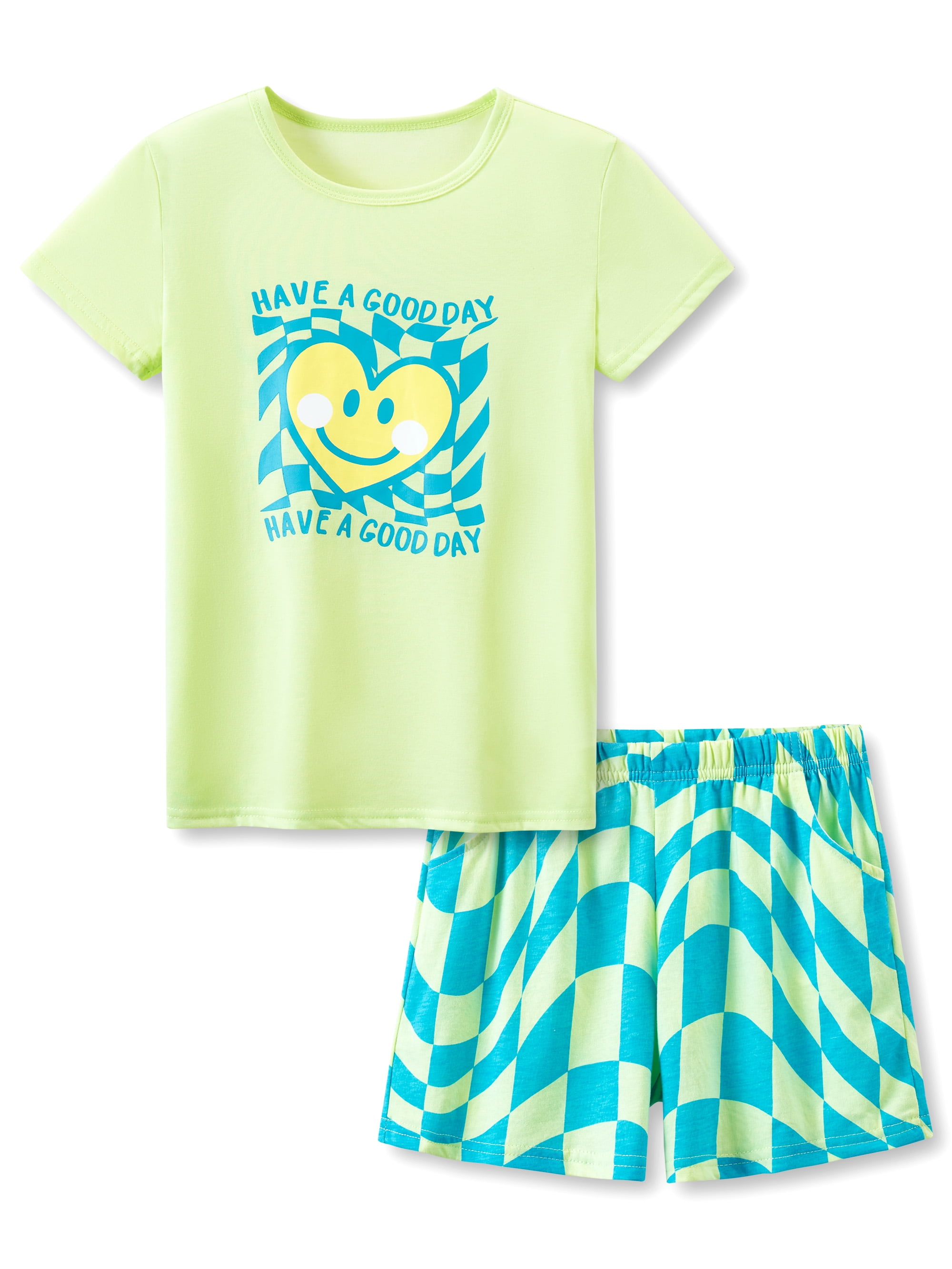 Girls Cotton Sleepover Pajama Set for Little & Big Girls Blue Checker ...