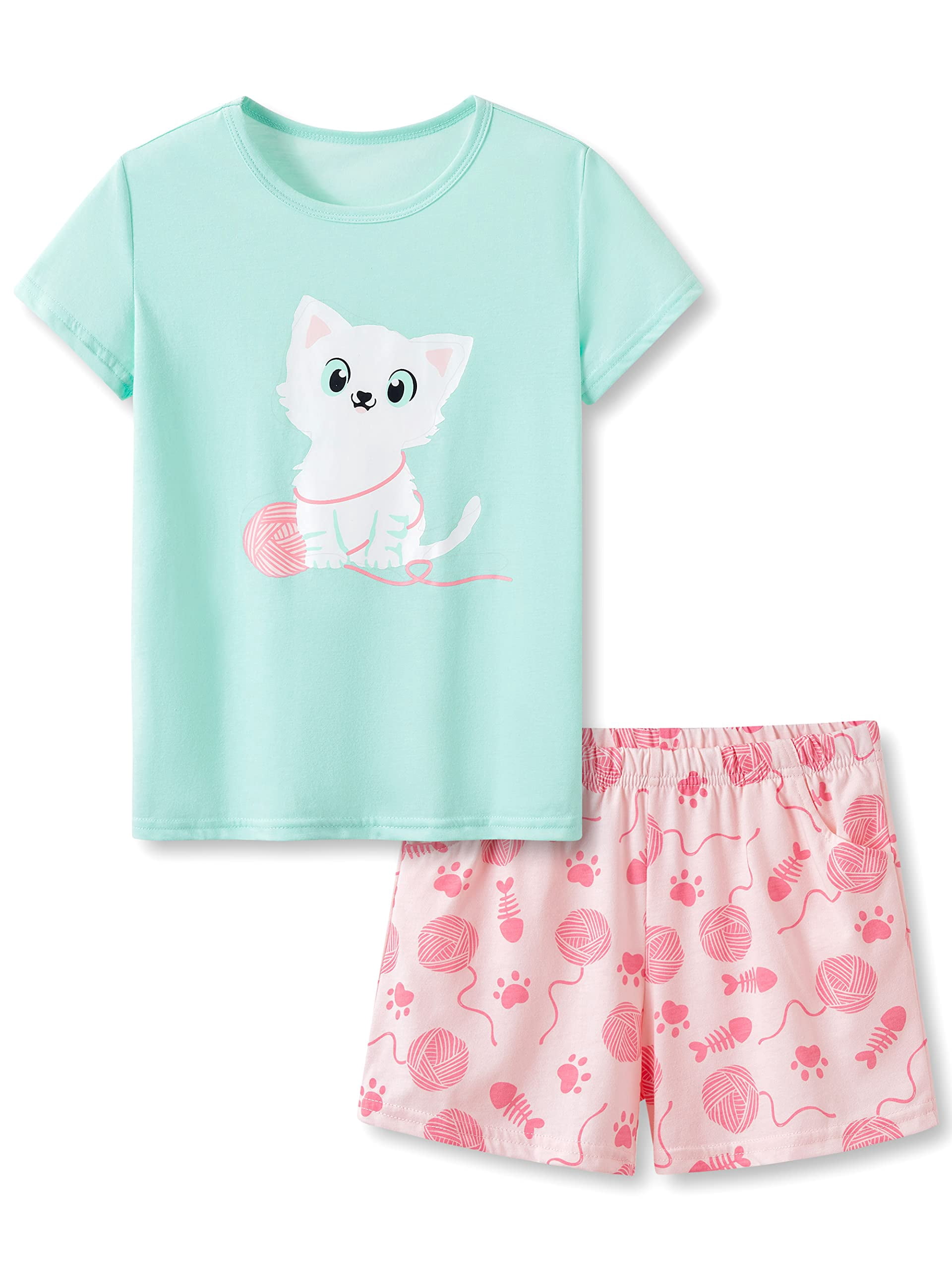 Beezizac Girls Cotton Sleepover Pajama Set for Little & Big Girls Green ...