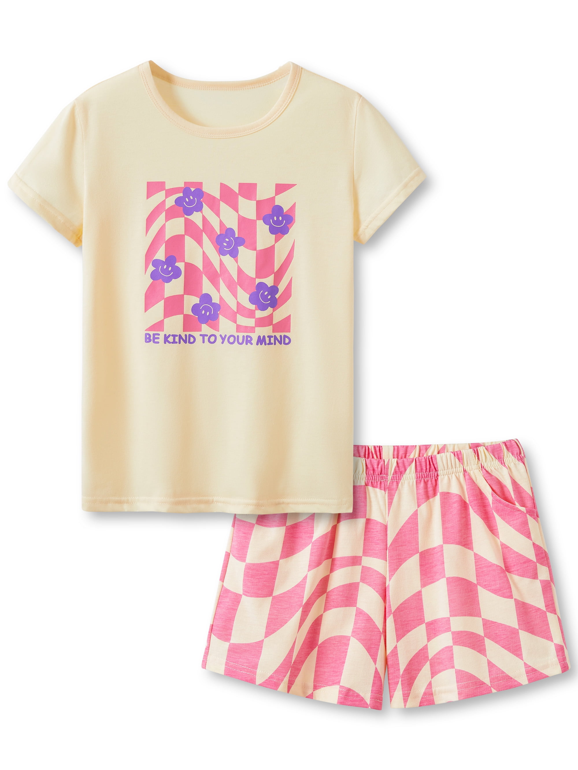 Girls Cotton Sleepover Pajama Set for Little & Big Girls Pink Checker ...