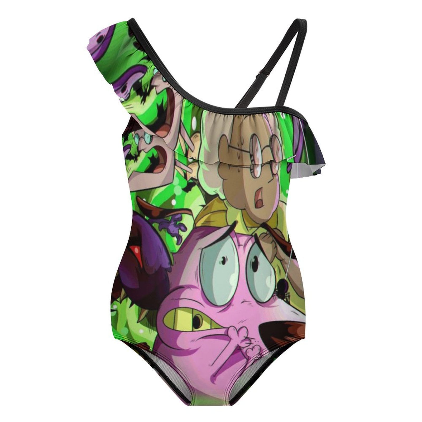 Girls Courage The Cowardly Dog One Piece Swimsuit One Shoulder Bathing ...