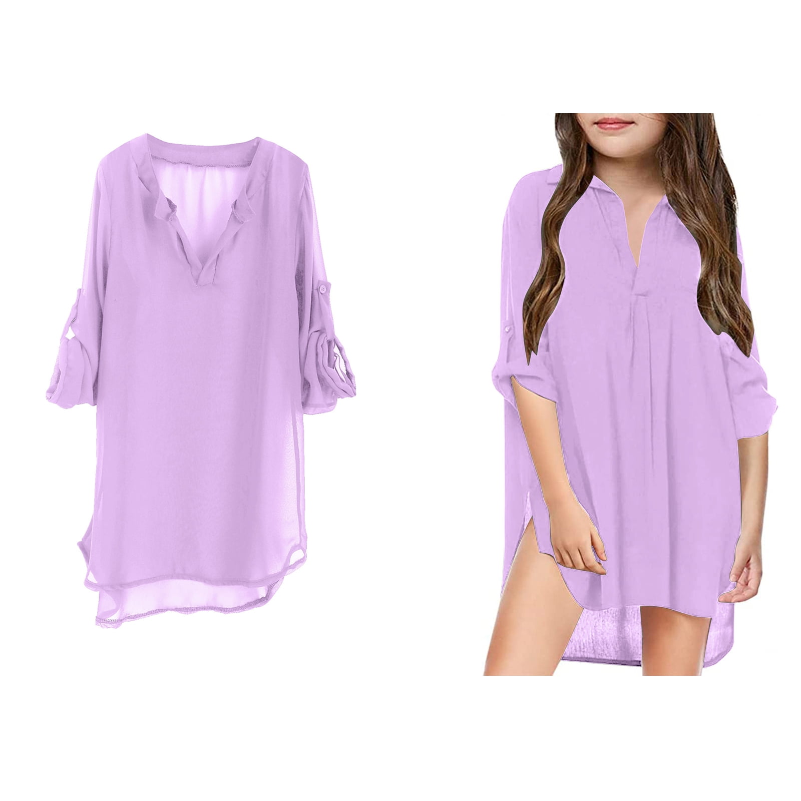Girls Cover Ups for Swimwear V-Neck Chiffon Shirt Beachwear Tween Girls ...