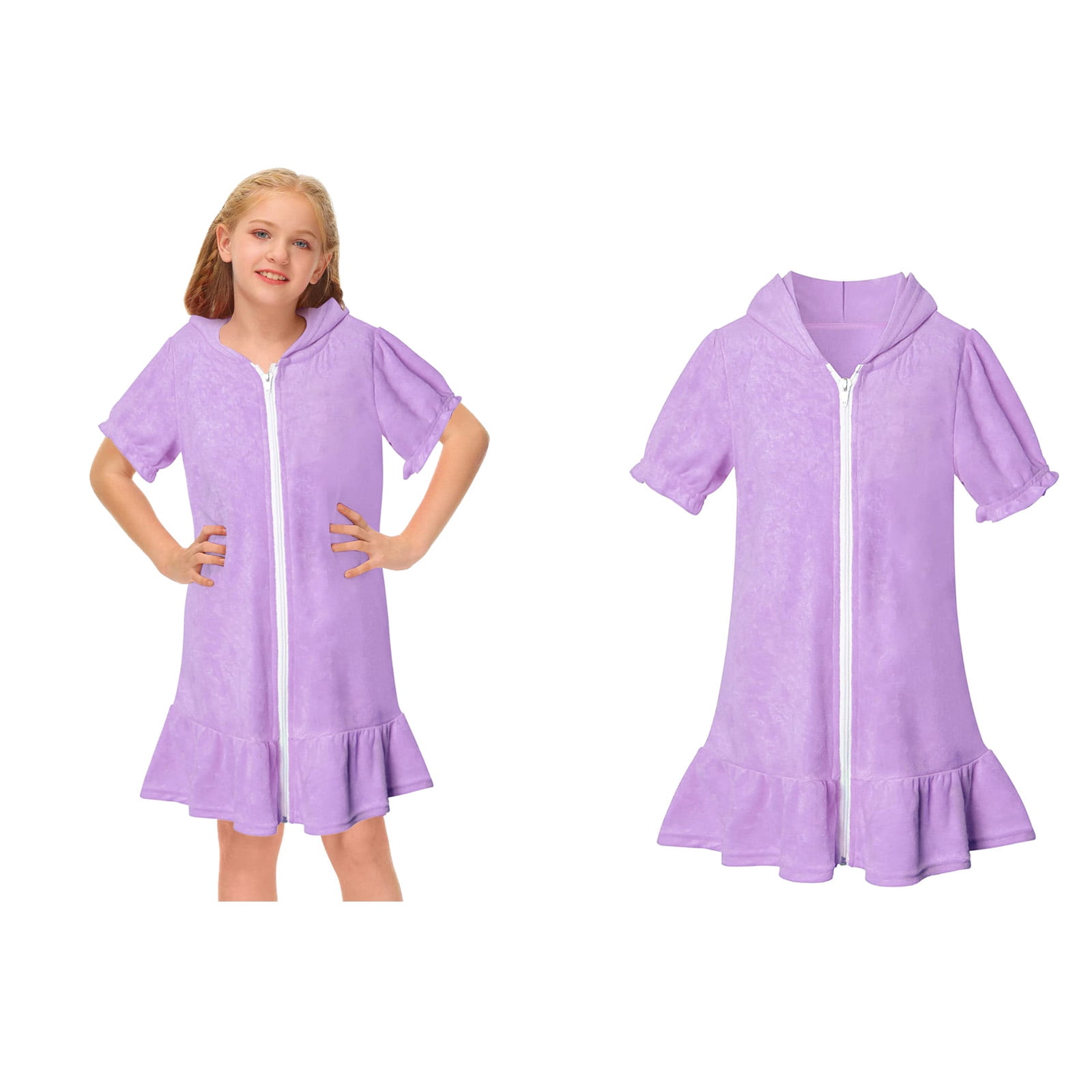 Girls Cover Ups for Swimwear Zip up Cozy Bathrobe Terry Swimsuit ...