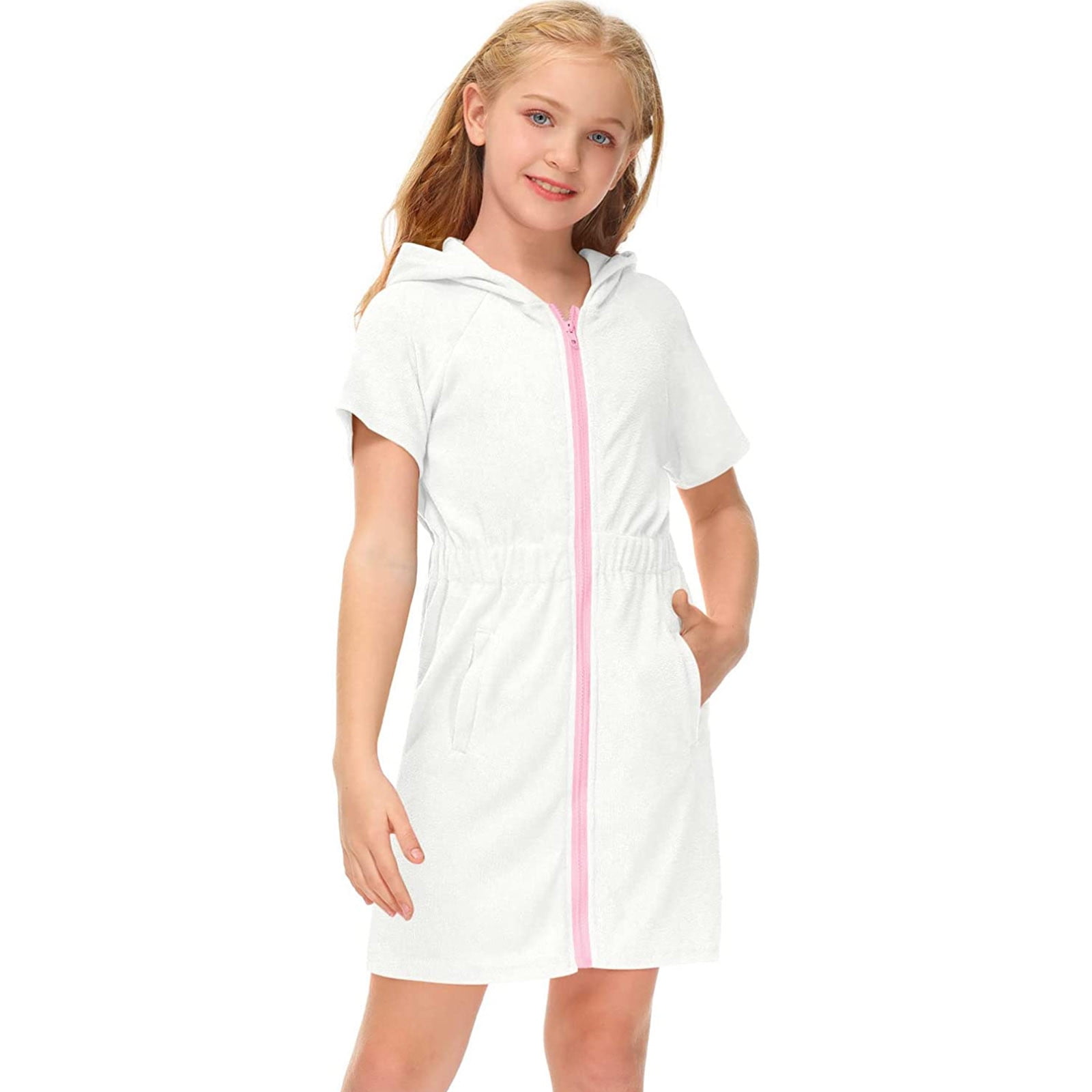Girls Cover ups for Swimwear Zipper Coverup Hooded Dress Terry Beach ...