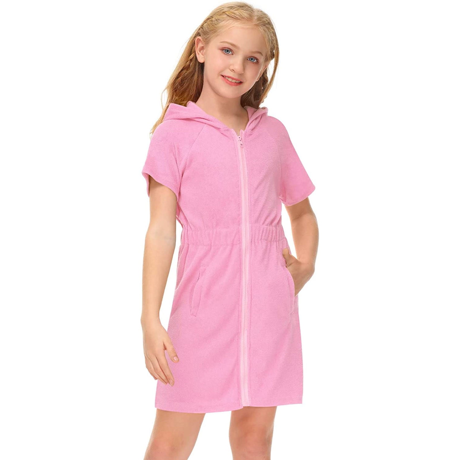 Girls Cover ups for Swimwear Zipper Hooded Bathrobe Beach Dress Terry ...