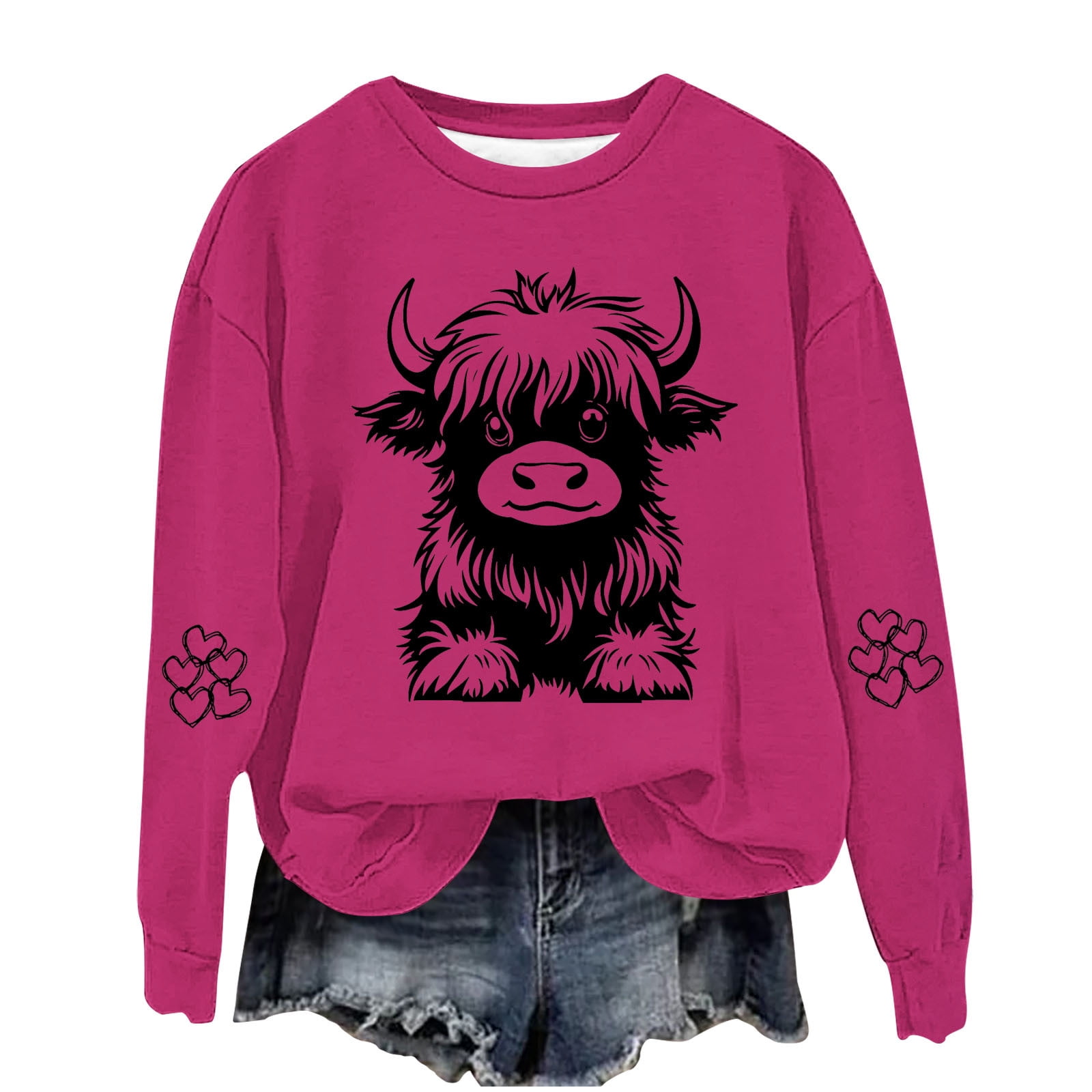 Girls Cow Sweatshirts Cowgirl Cute Funny Graphic Sweatshirt Kids Long ...