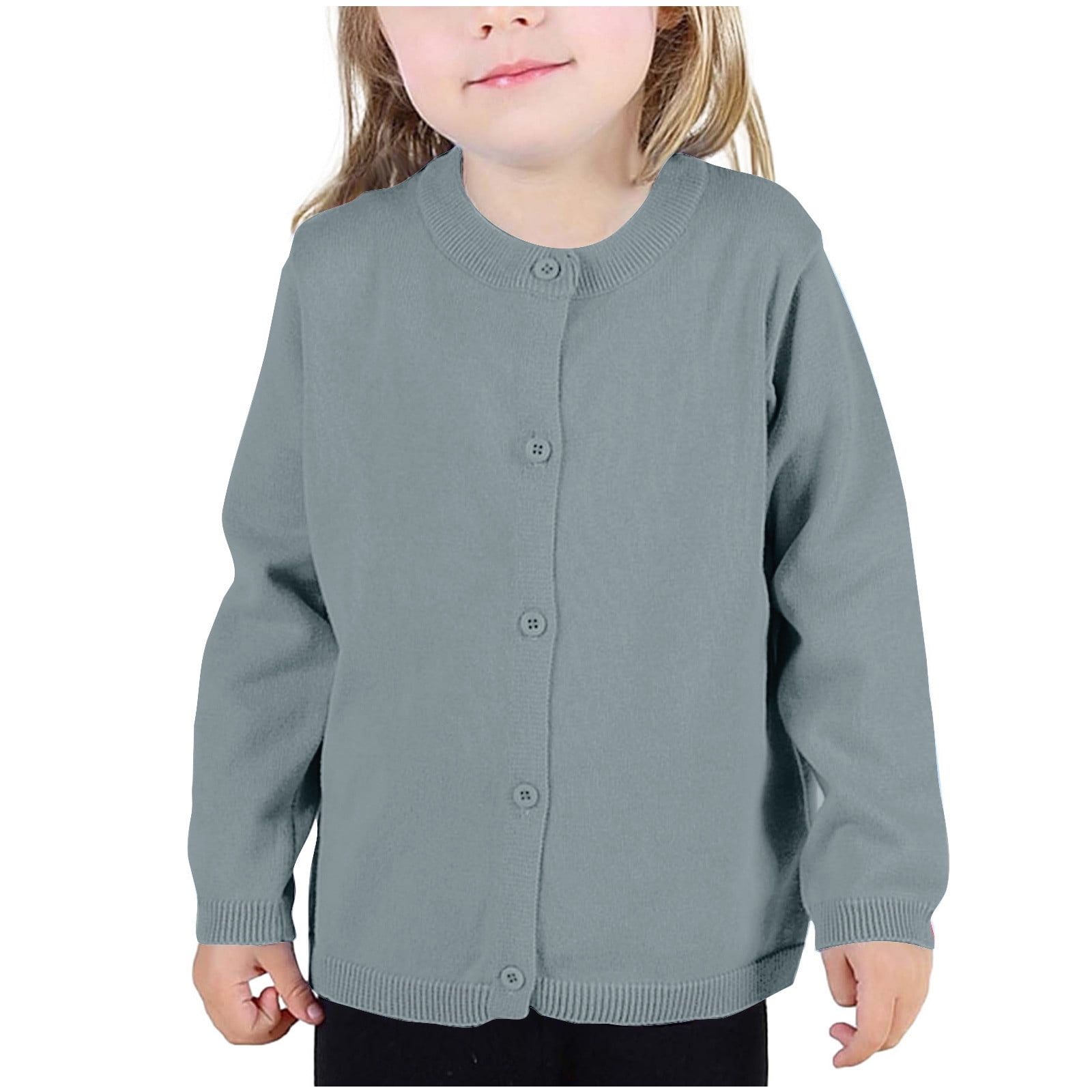 Girls Crewneck Cardigan Long Sleeve Children Button Cotton Sweater ...