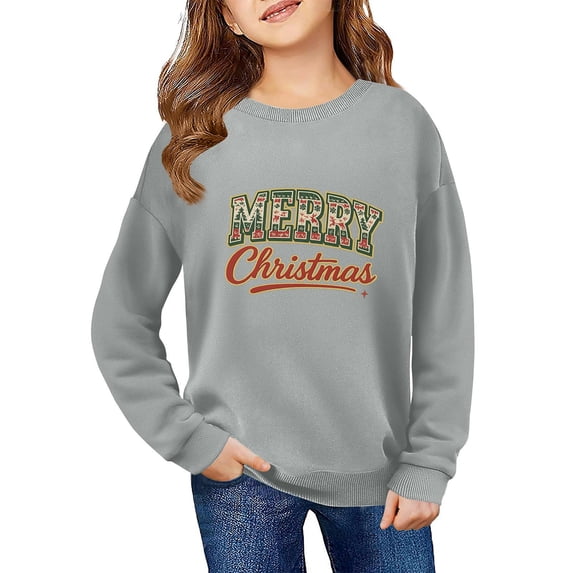 Girls Crewneck Pullover Sweatshirt Long Sleeve Casual Top with Merry ...