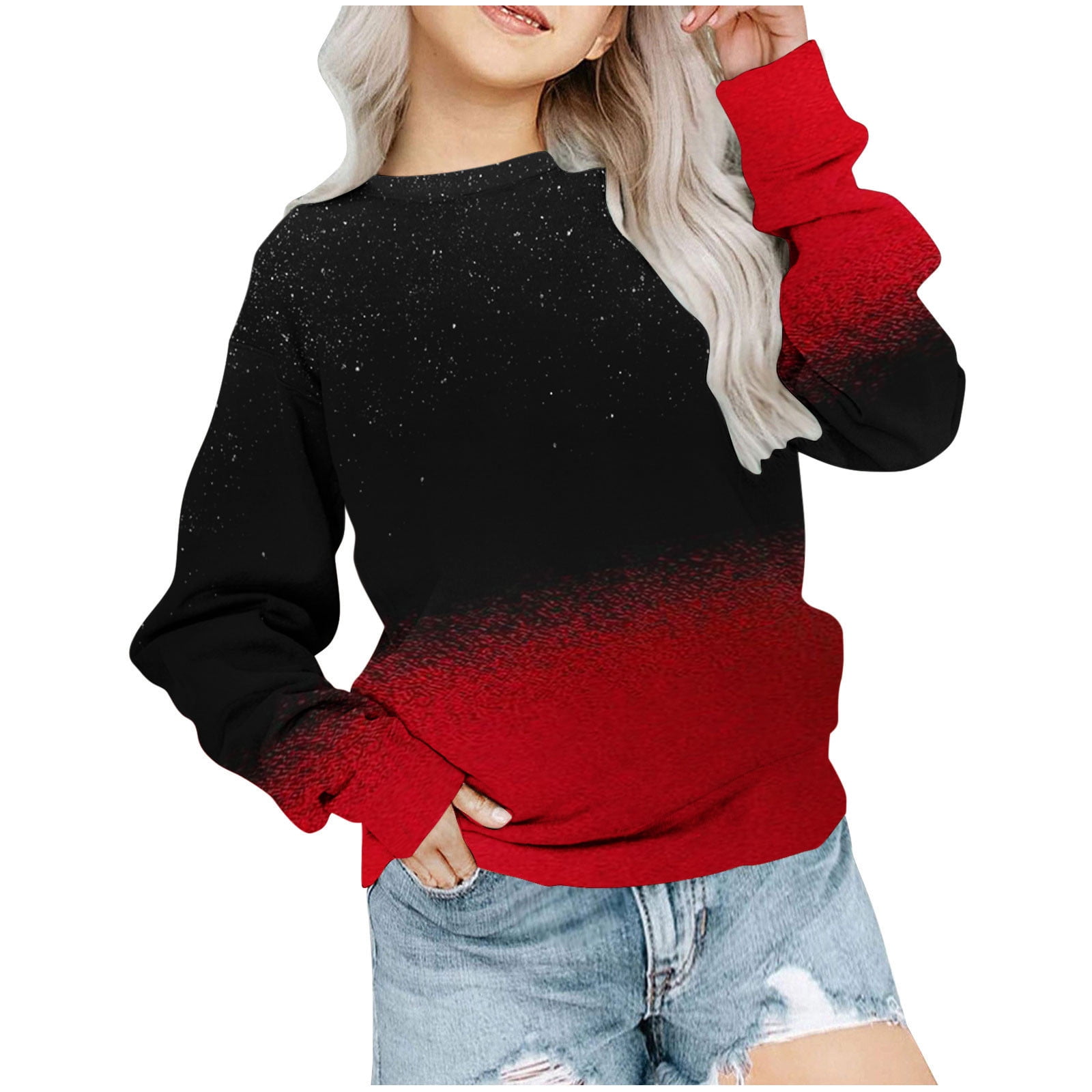 Girls Crewneck Sweatshirt Gradient Long Sleeve Oversized Sweat Shirt ...