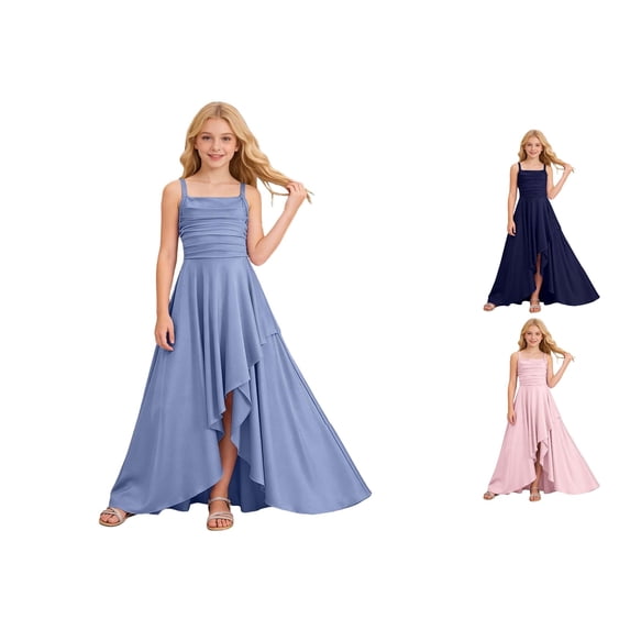 Girls Crinkle Waist Party Dress, Strapless Tiered Ruffle Hem Dress for ...