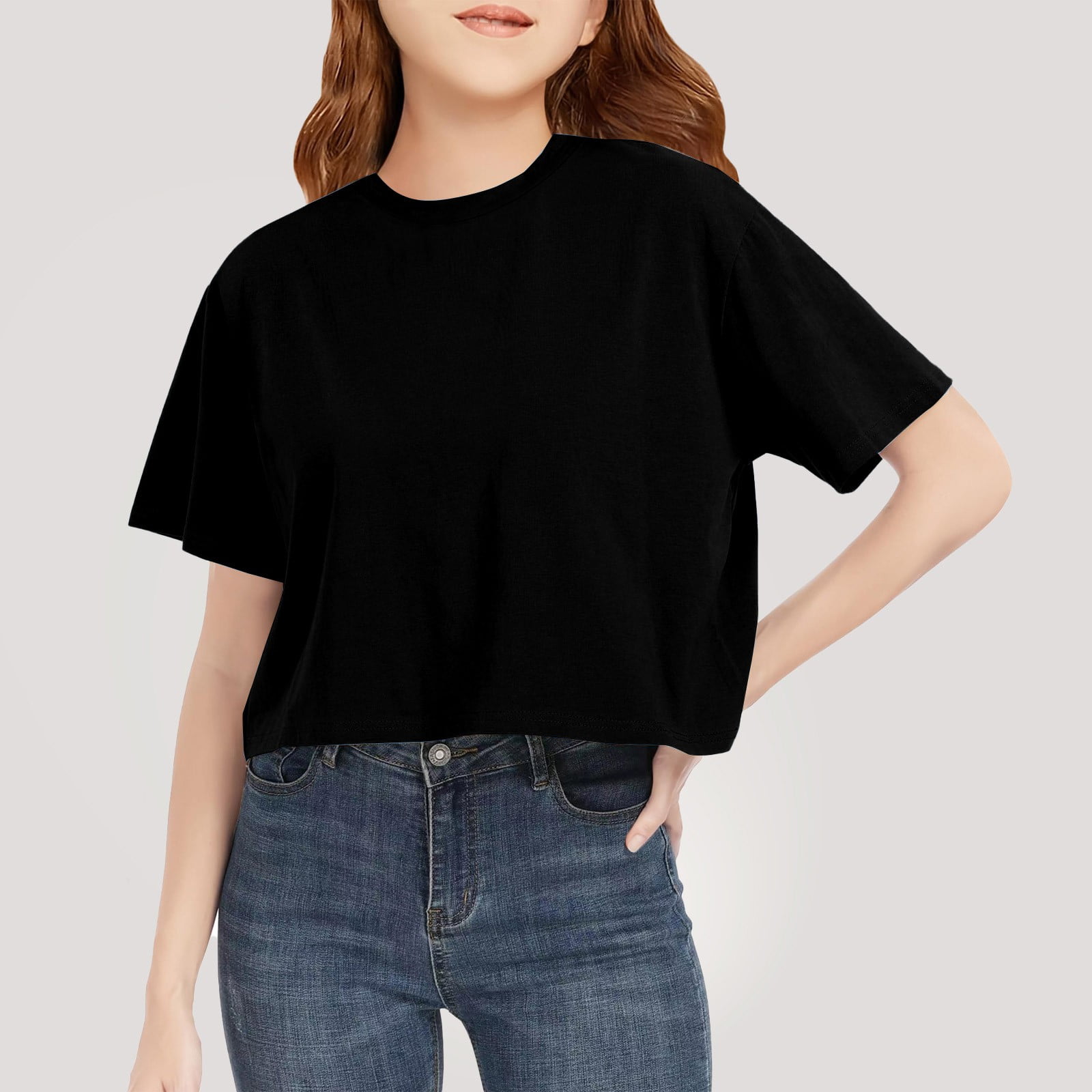 Girls Crop Tops Casual Girls Summer Shirts Rolled Sleeve Crop Tops ...