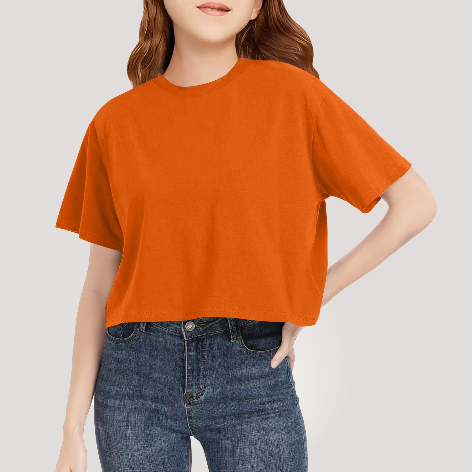 Girls Crop Tops Girls Rolled Sleeve Tees Solid Crop Tops Loose Fit for ...