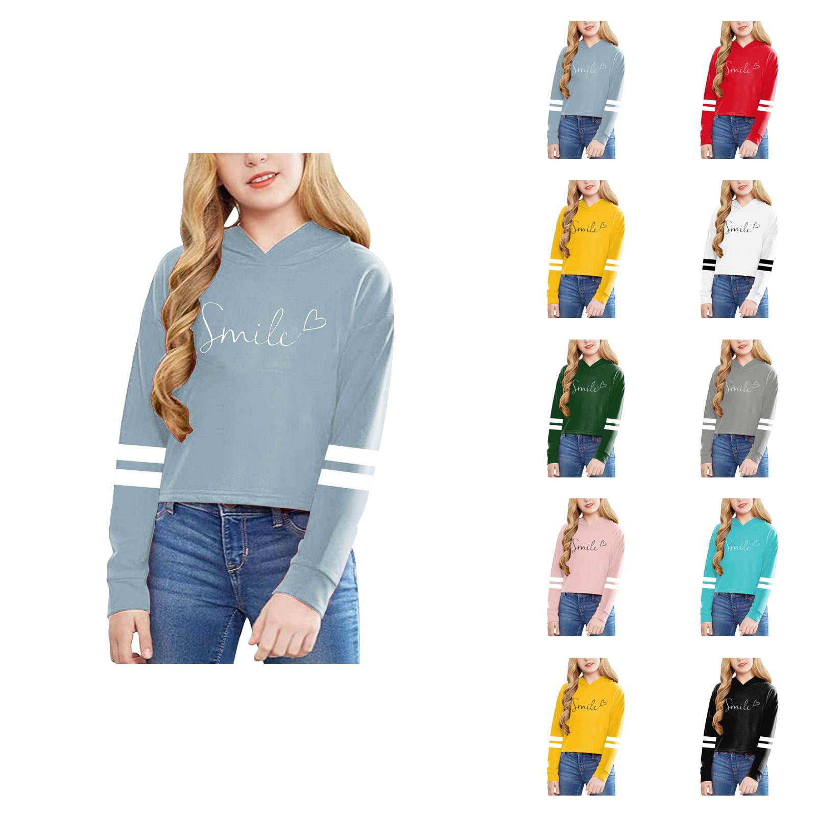 Girls Cropped Hoodie Casual Long Sleeve Positive Message Graphic Hooded ...