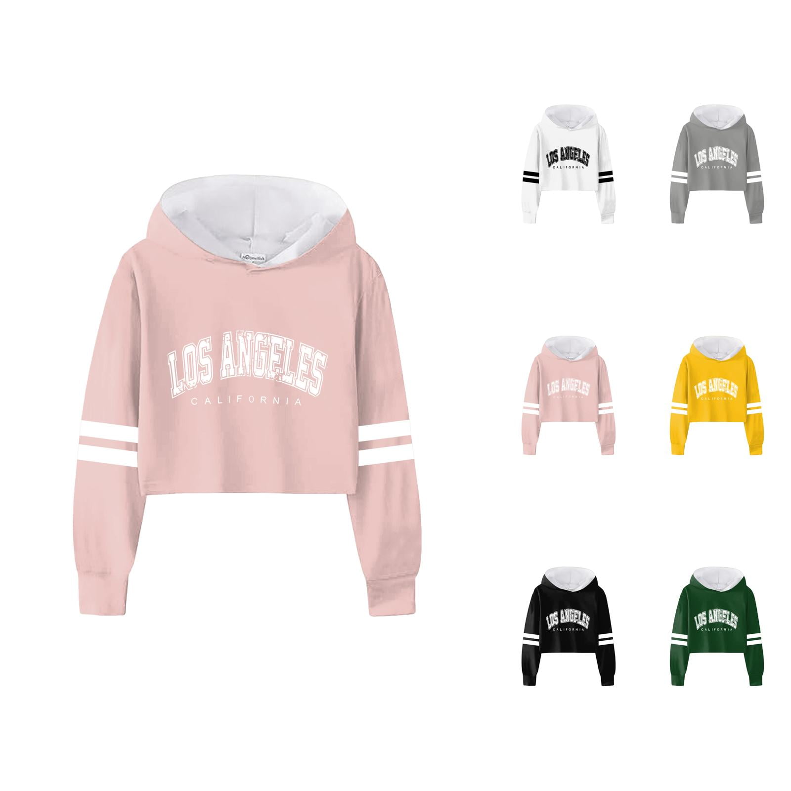 Girls Cropped Hoodies Fashion Long Sleeve Los Angeles Graphic Hooded ...