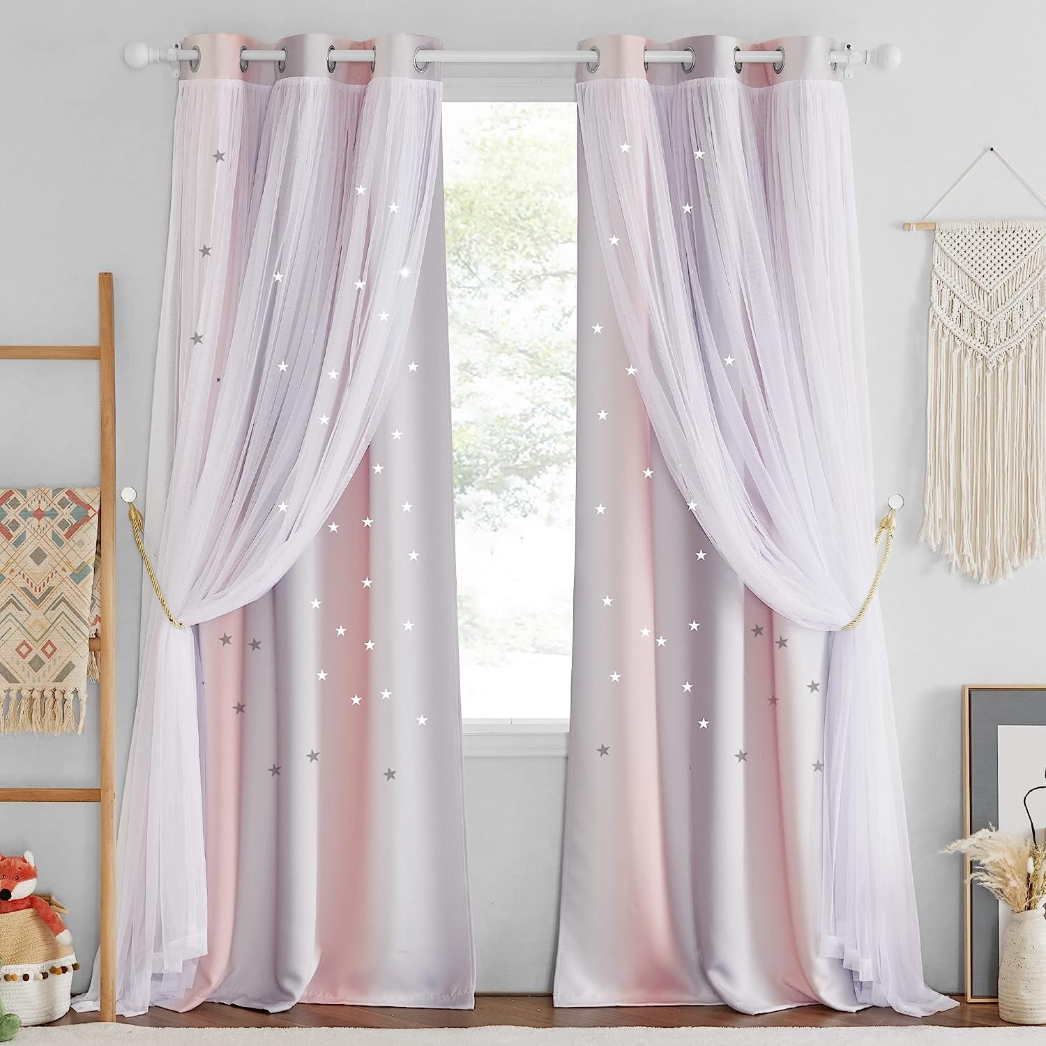 Girls Curtains for Bedroom 84 inches Long Nursery Blackout Nursery Star ...