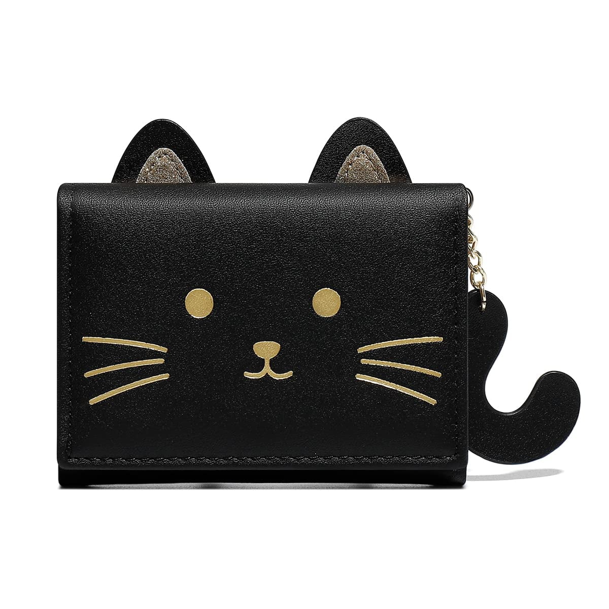 Girls Cute 3D Cat Face Glitter Ears Wallet with Tail Tri-folded Wallet ...